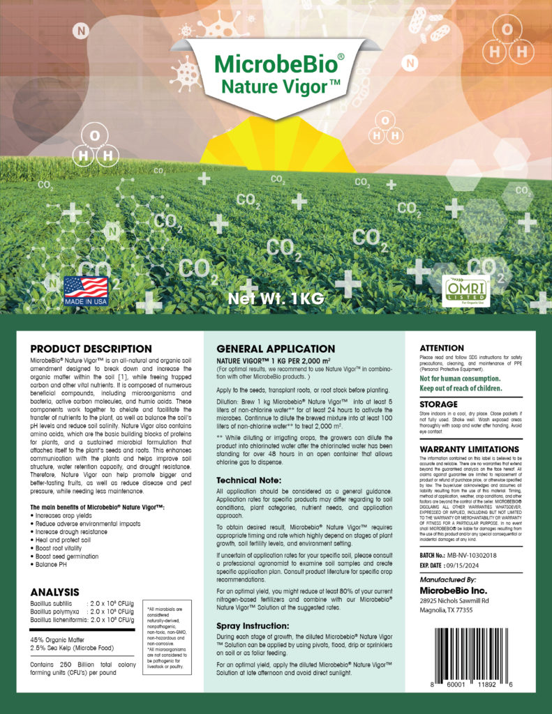 MicrobeBio® Nature Vigor™ Detail - Microbial fertilizer Organic ...